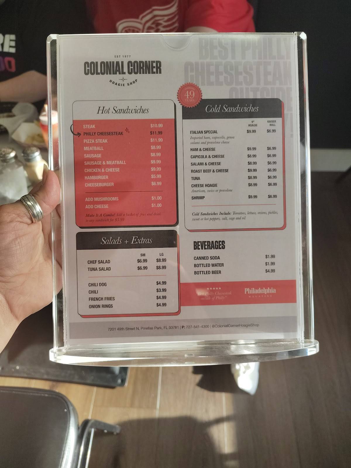 Menu at Colonial Corner Hoagie Shop restaurant, Pinellas Park