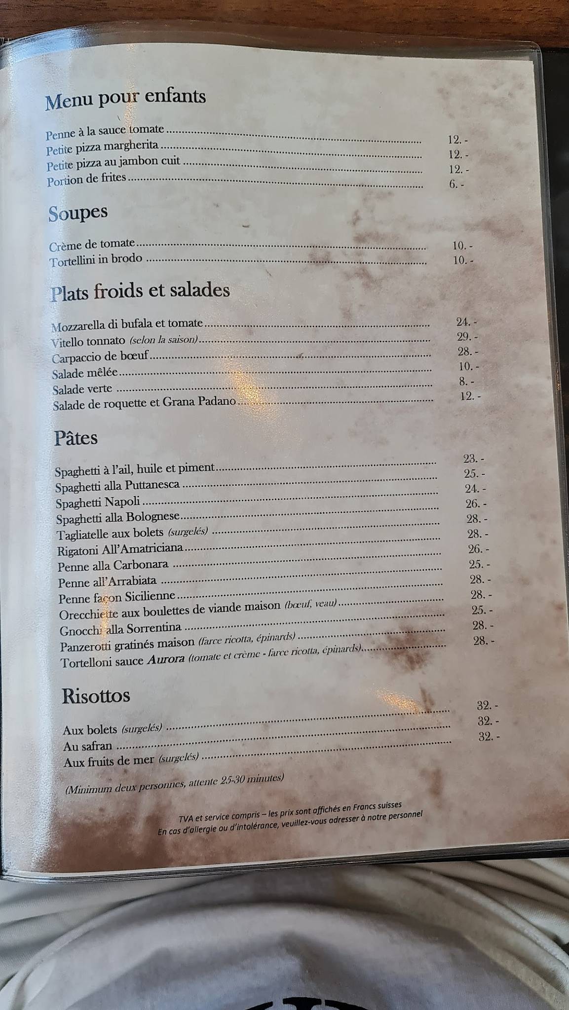 Menu au Colosseo, Genève