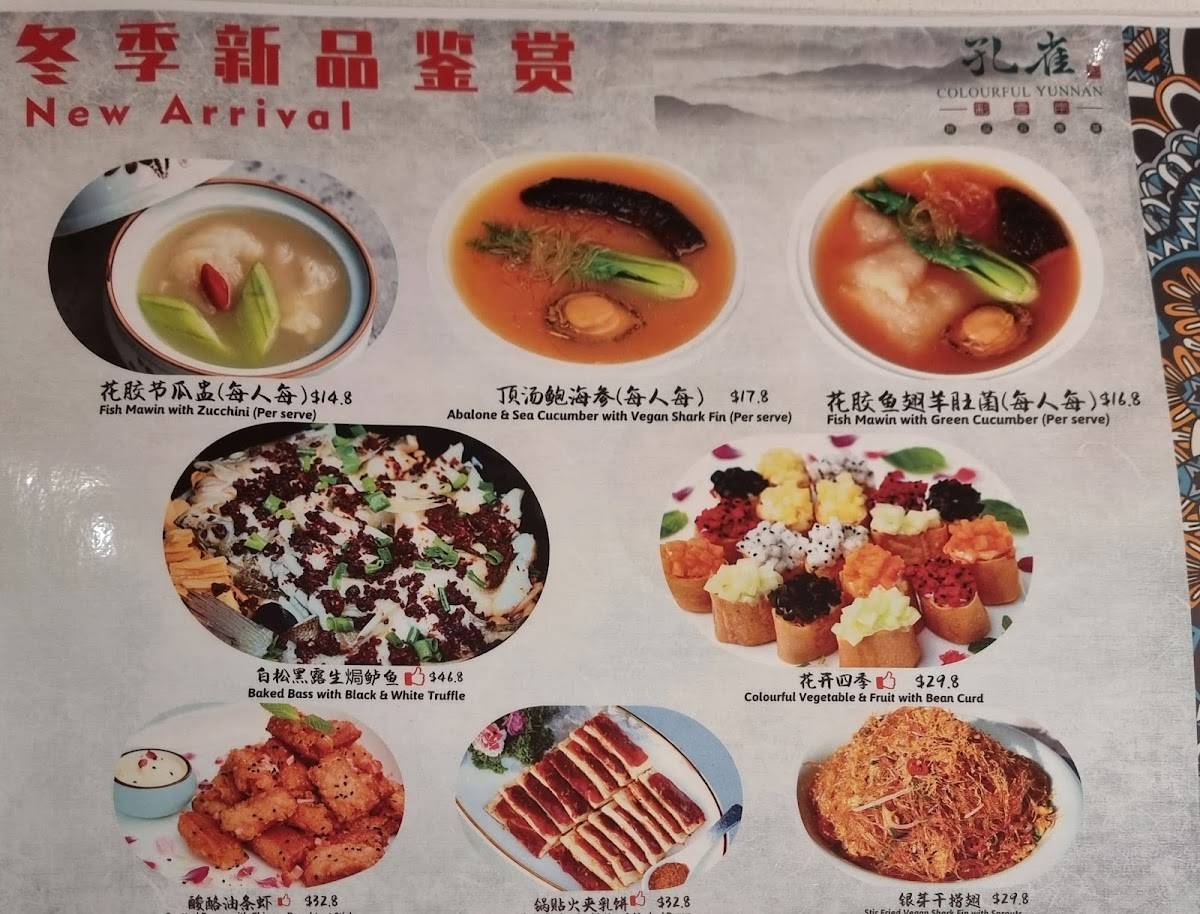 Menu at Colourful Yunnan restaurant, Hawthorn
