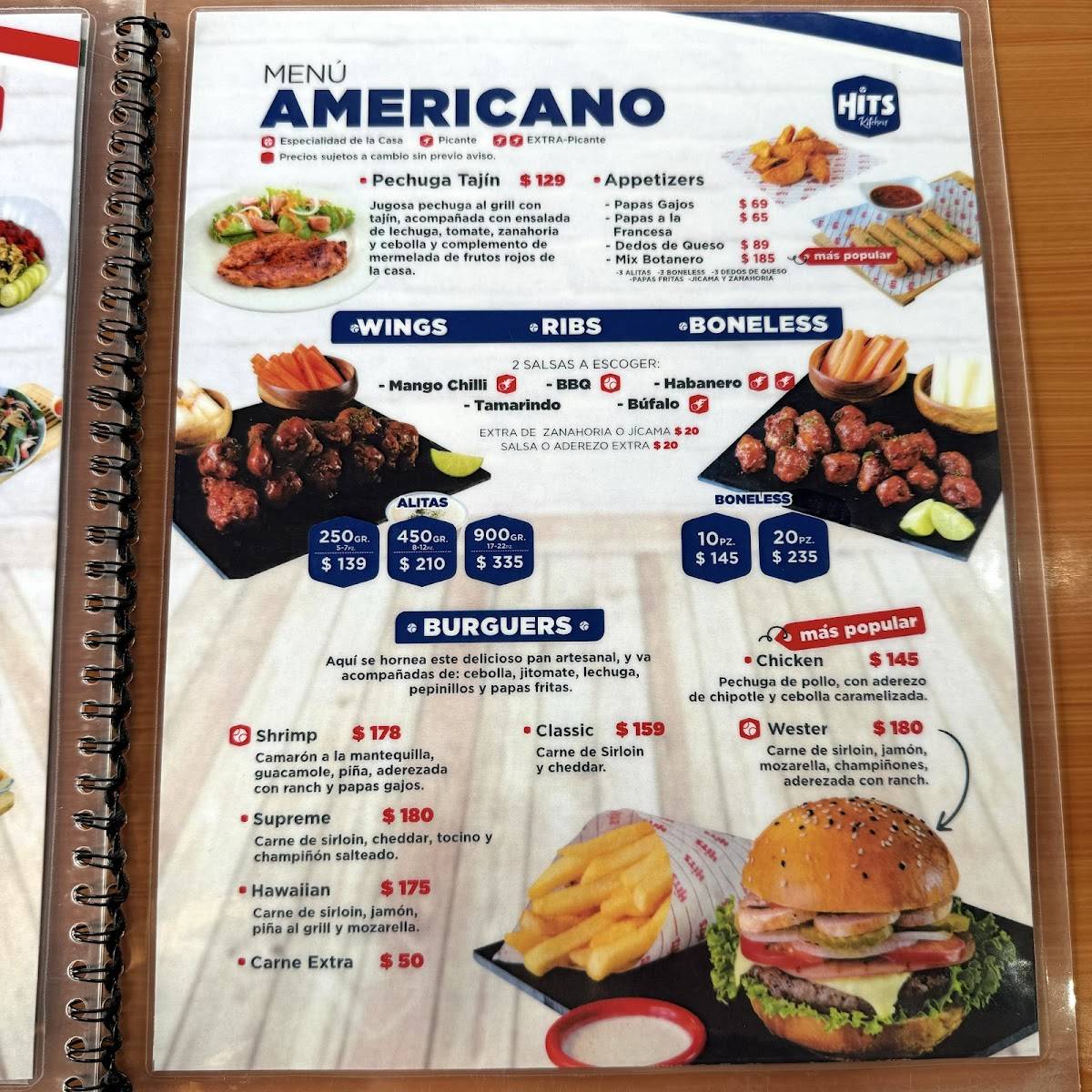 Carta del restaurante Hits Kitchen, Comalcalco