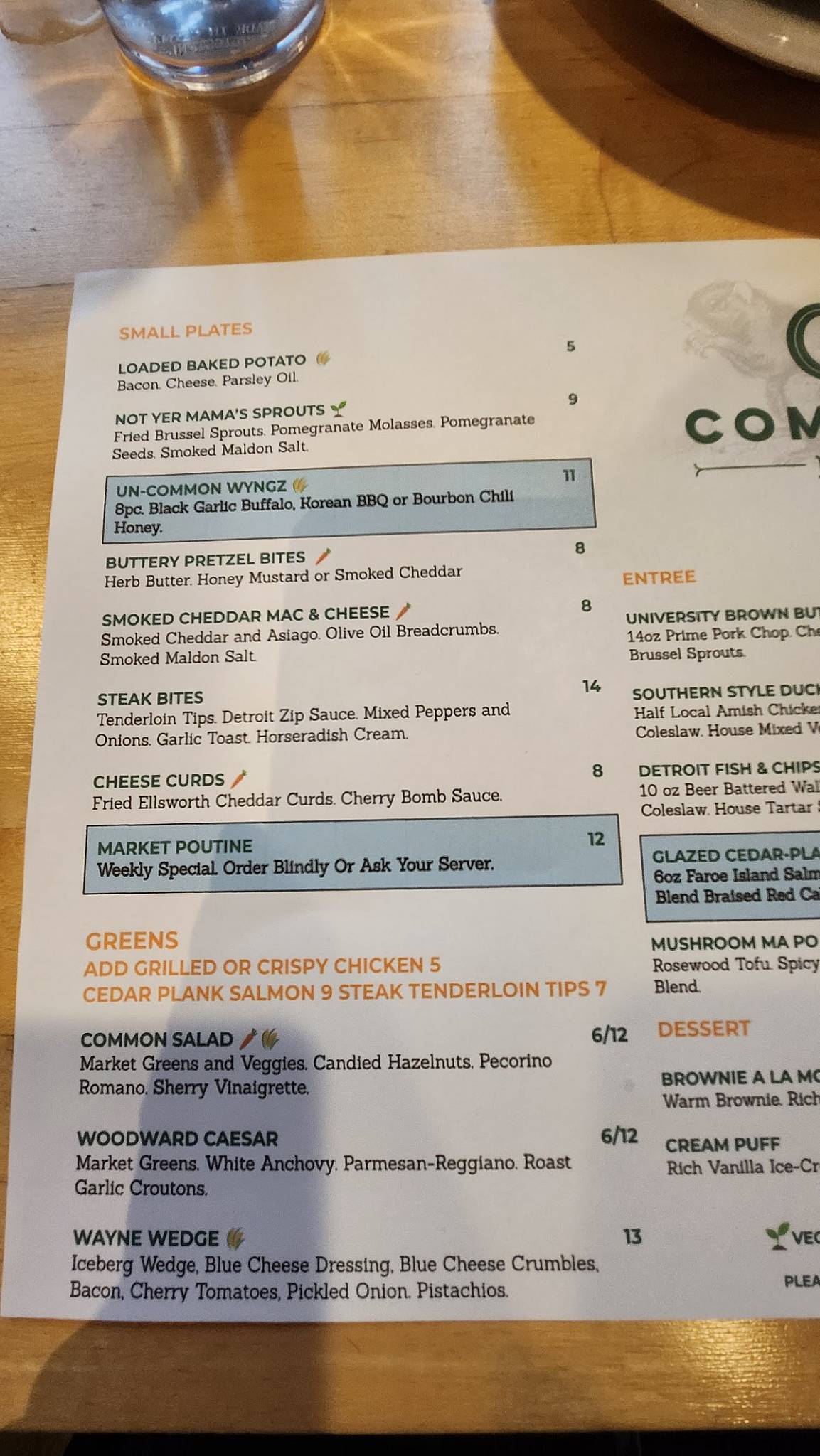 Menu at Common Pub Detroit, Detroit
