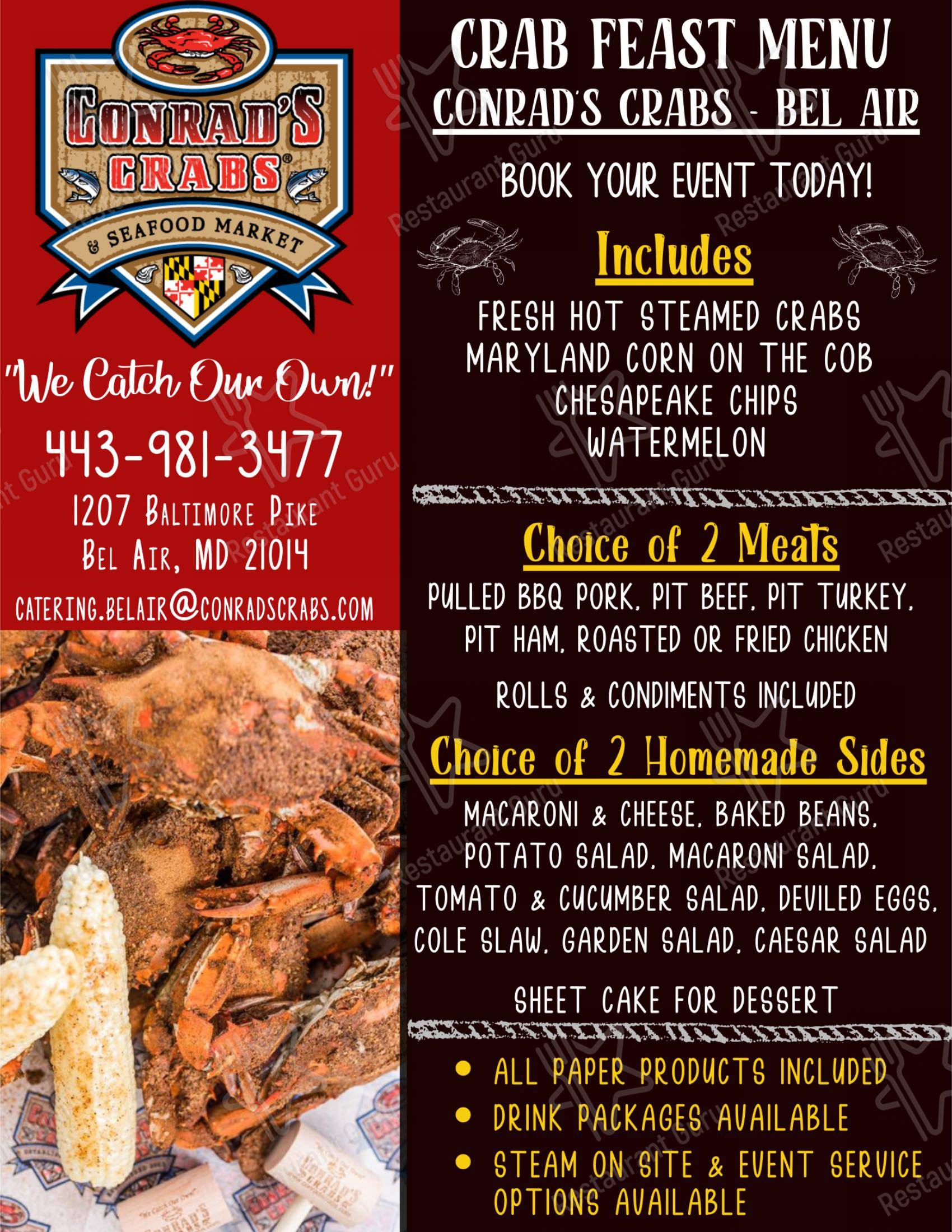 Menu at Conrad's Crabs and Seafood Market- Bel Air, MD restaurant, Bel Air