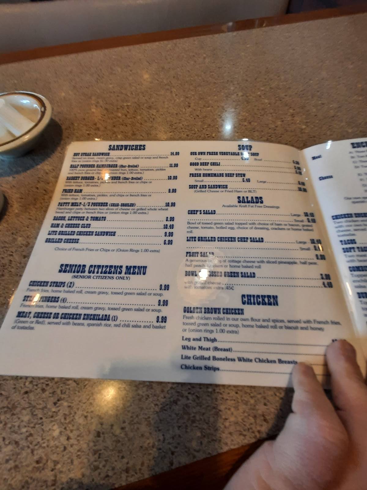 Menu at Cook's Restaurant, Clovis