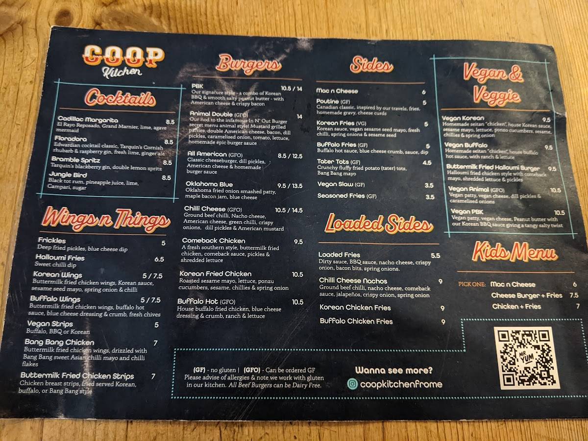 Menu at Coop Kitchen at The Ship pub & bar, Frome