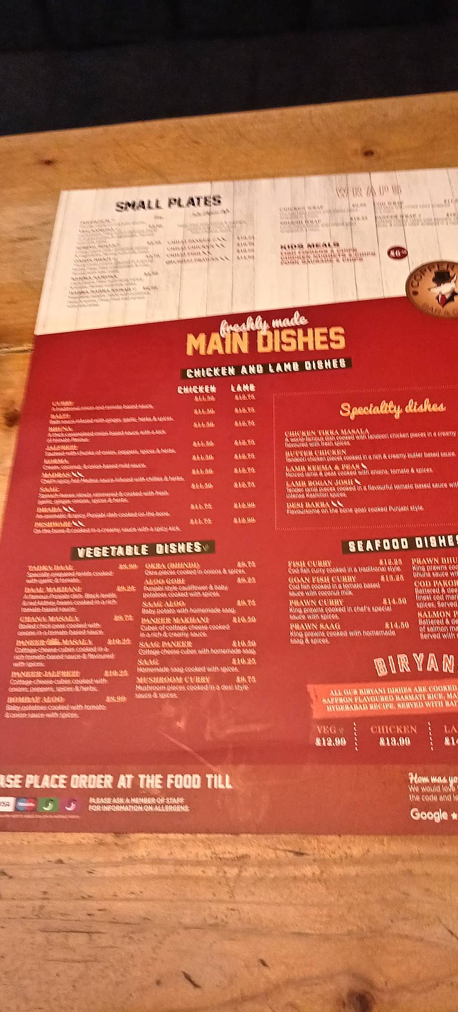 Menu at Copper Fox Grill pub & bar, Birmingham