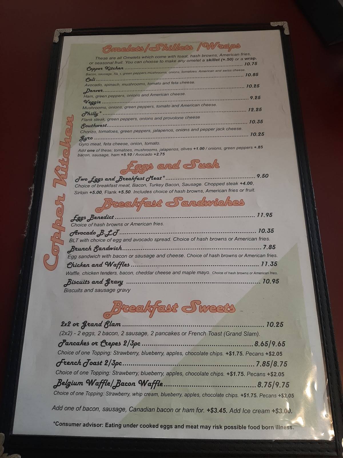 Menu at Copper Kitchen restaurant, Milwaukee