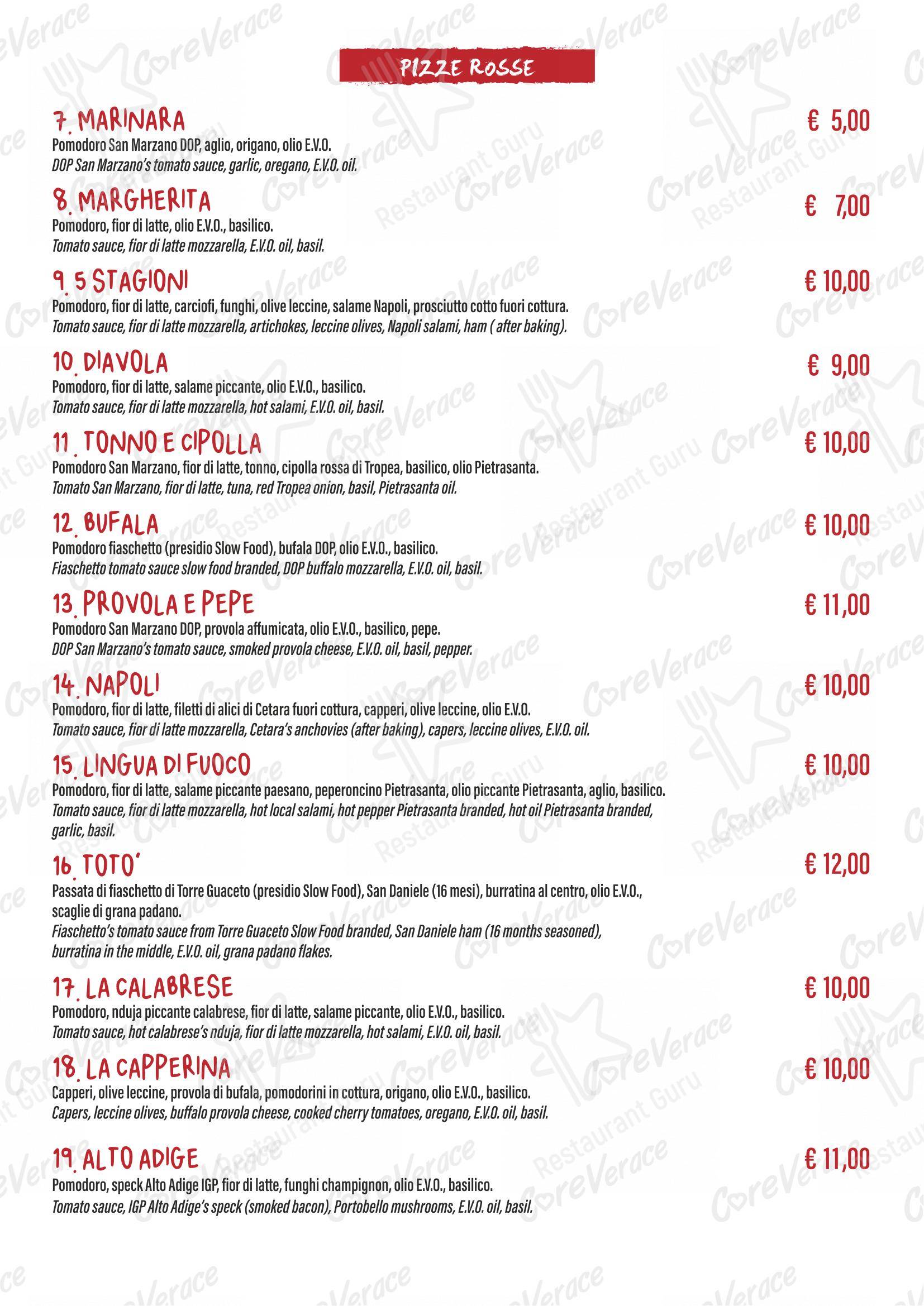 Speisekarte von Core Verace Ristorante Pizzeria Napoletana, Mesagne