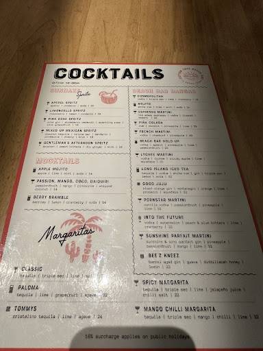Menu at Cotton Tree Beach Bar, Maroochydore