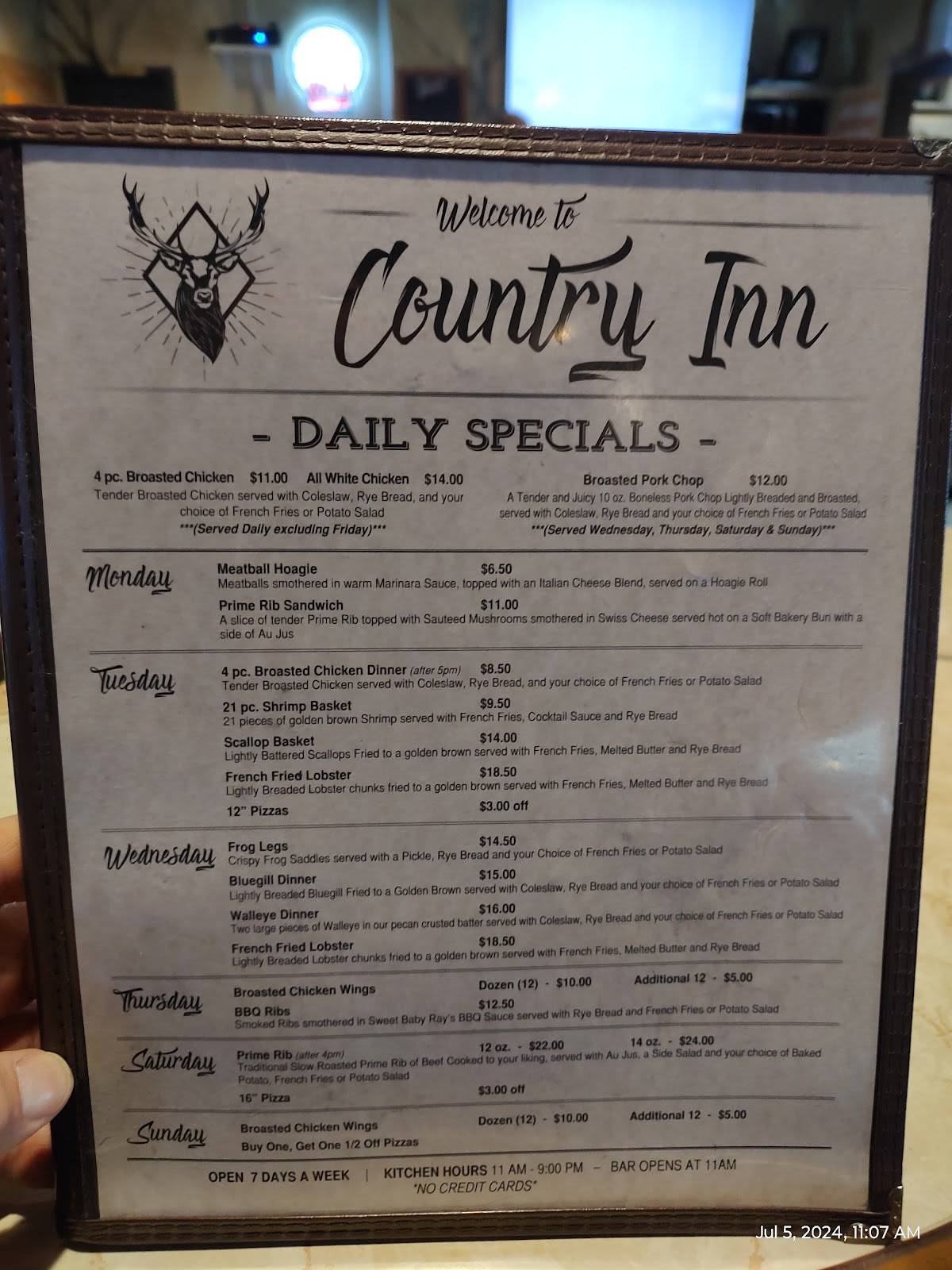 Menu at Country Inn pub & bar, USA, County Rd F