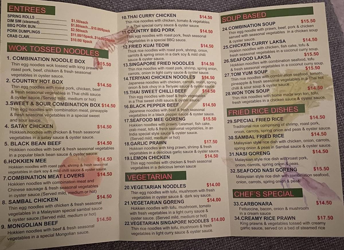 Menu at Country Noodles Muswellbrook restaurant, Muswellbrook