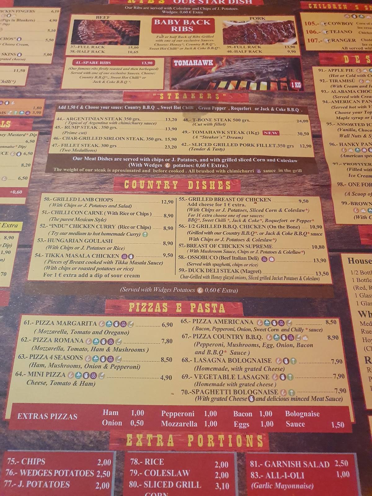 Menu at Country Ribs restaurant, Benidorm, C. Derramador