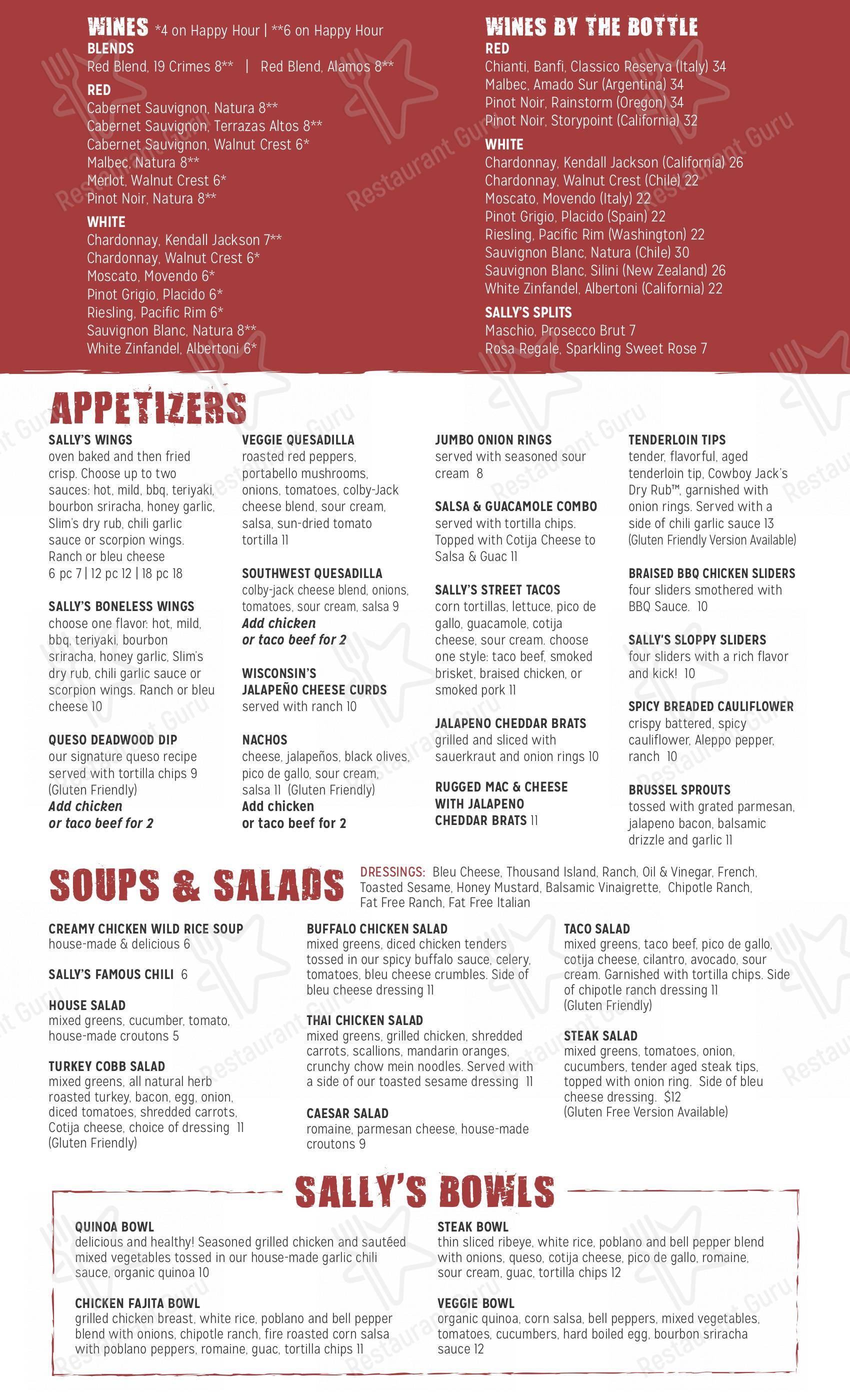 Menu at Cowboy Jack's pub & bar, Apple Valley