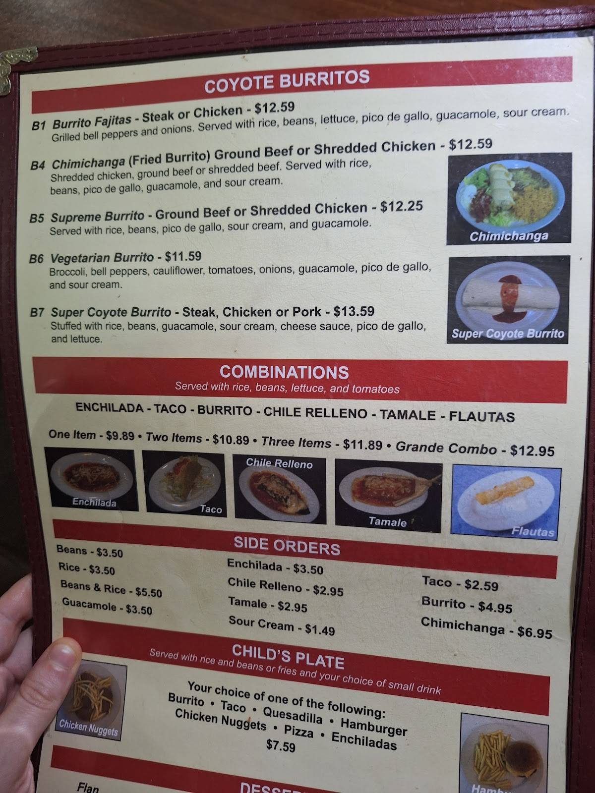 Menu at Coyote Rojo #4 restaurant, Spring Hill