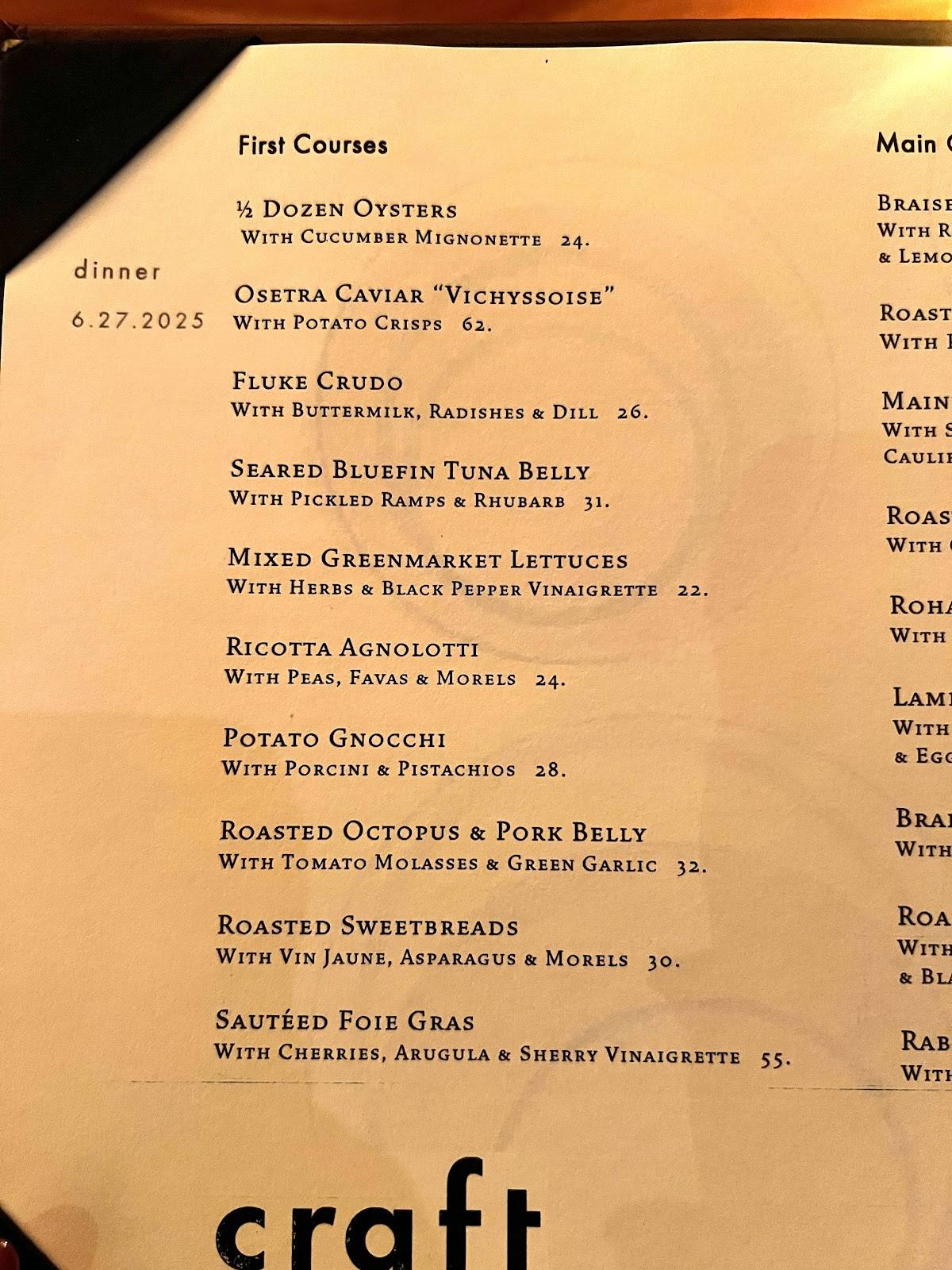 Menu at Craft New York pub & bar, New York City