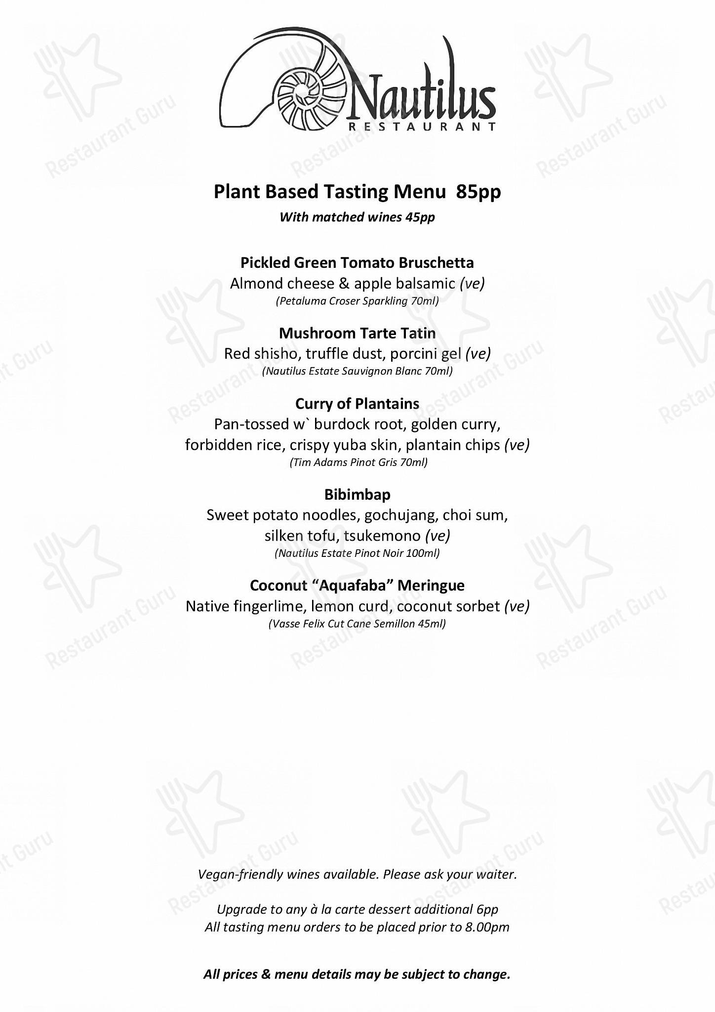 Menu at Nautilus Restaurant, Port Douglas