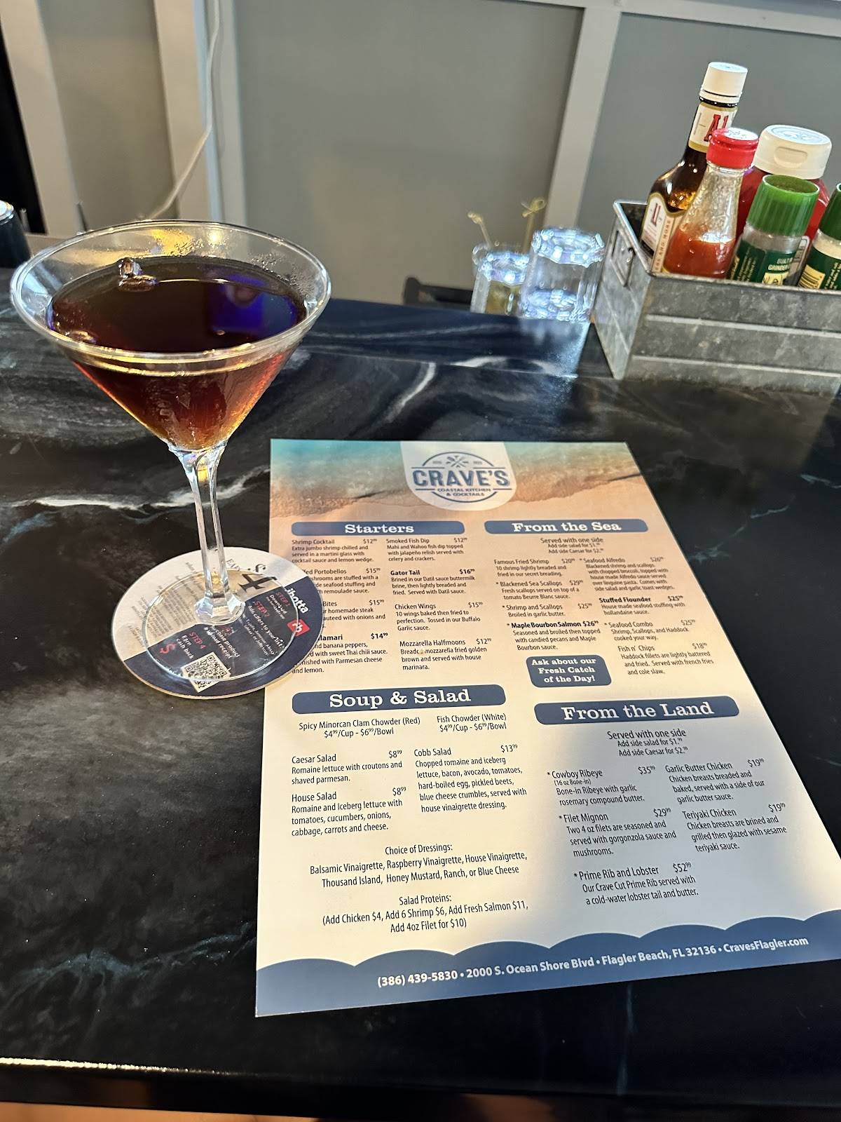Menu at Crave's Coastal Kitchen & Cocktails pub & bar, Flagler Beach