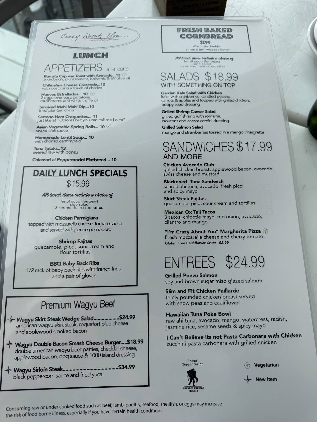 Carta del restaurante Crazy About You, Miami