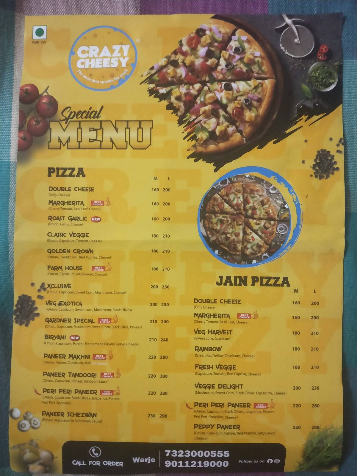 Menu at Crazy Cheesy Cafe Warje, Pune