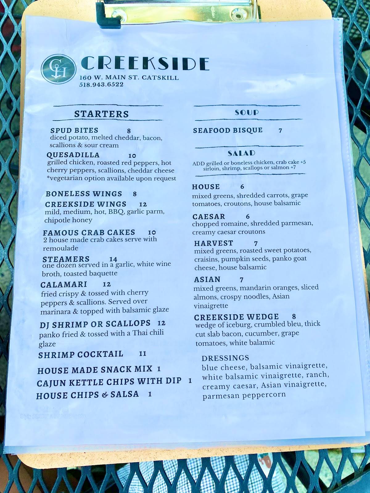 Menu at Creekside pub & bar, Catskill