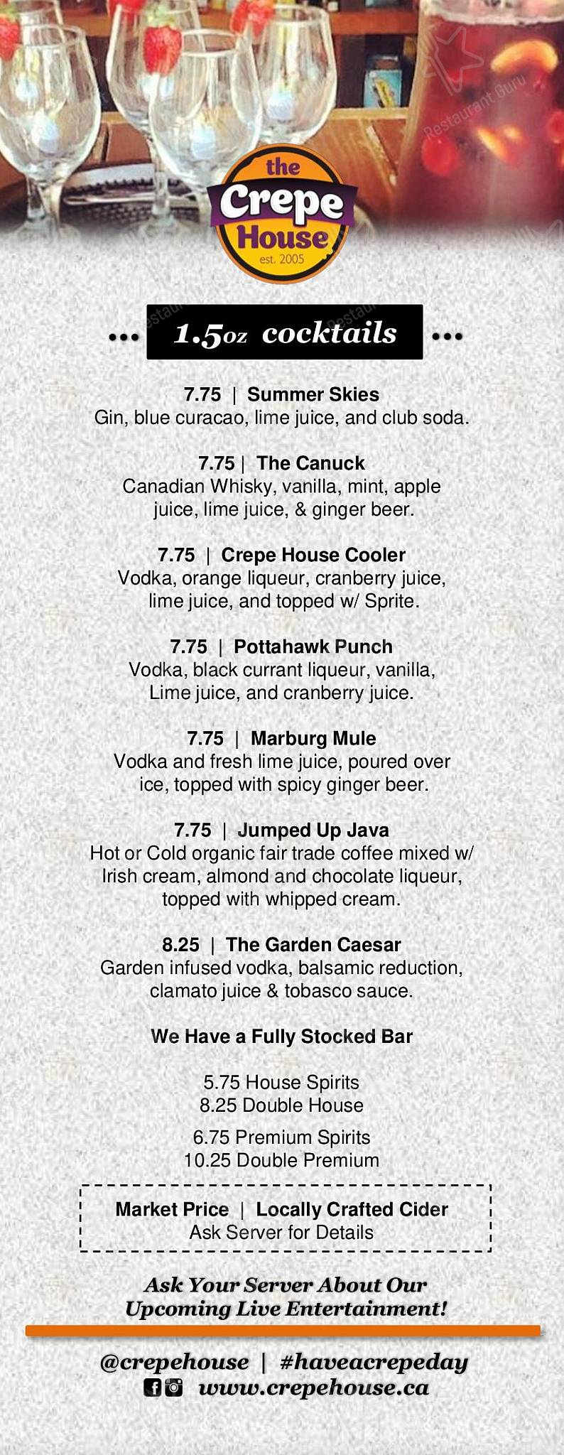 Menu at The Crepe House cafe, Port Dover
