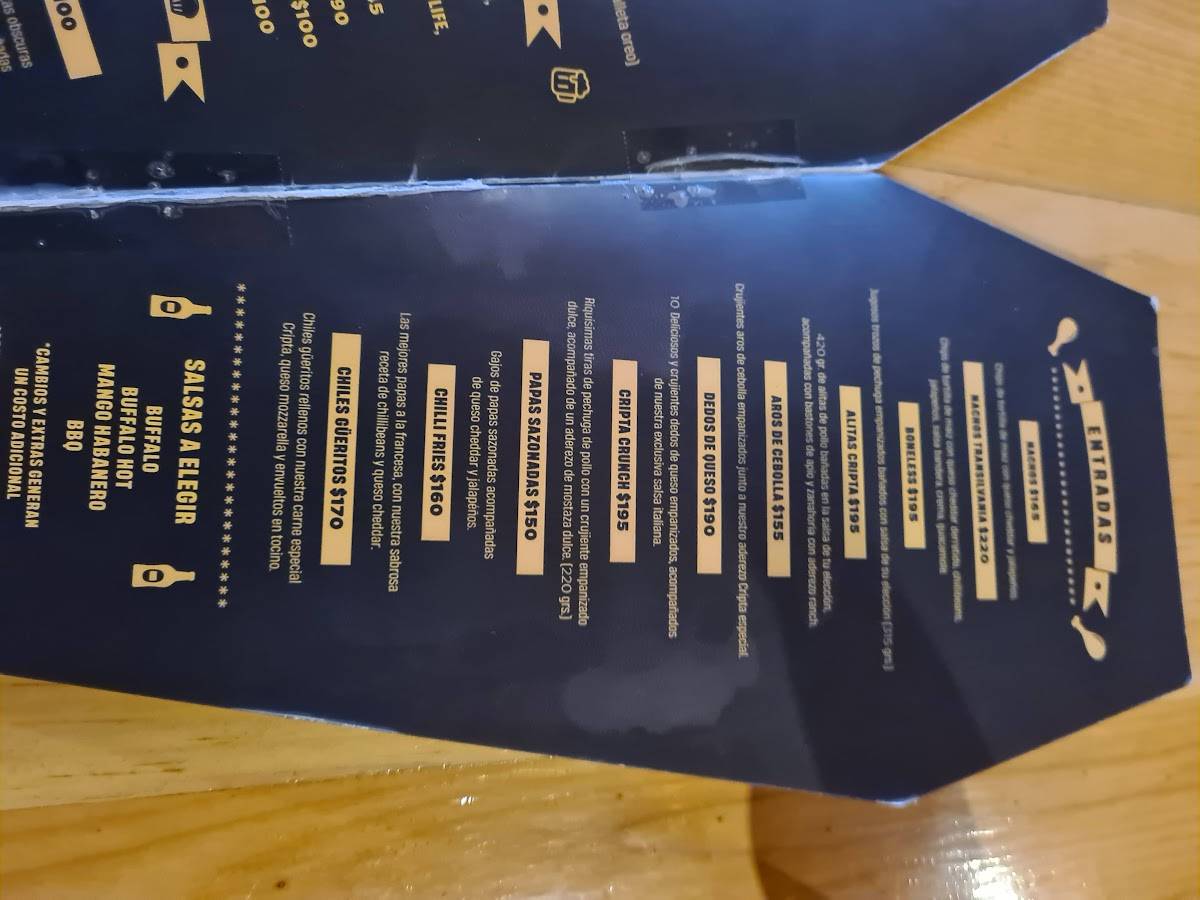 Carta del restaurante Cripta Burger, Mexicali, Calz. Justo Sierra s/n