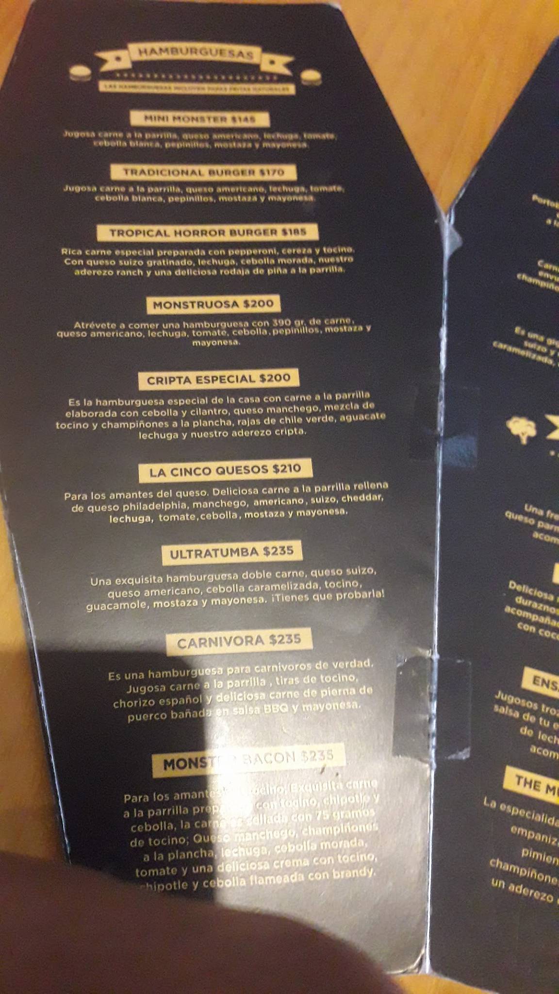 Carta del restaurante Cripta Burger, Mexicali, Calz. Justo Sierra s/n