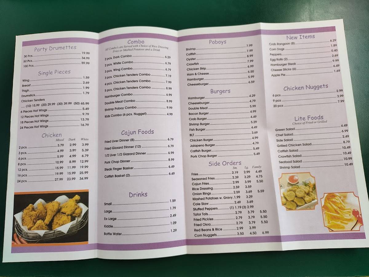 Menu at Crispy Cajun of Eunice restaurant, Eunice