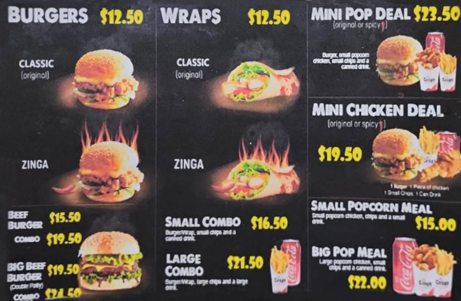 Menu at Crispy Fried Chicken restaurant, Underwood
