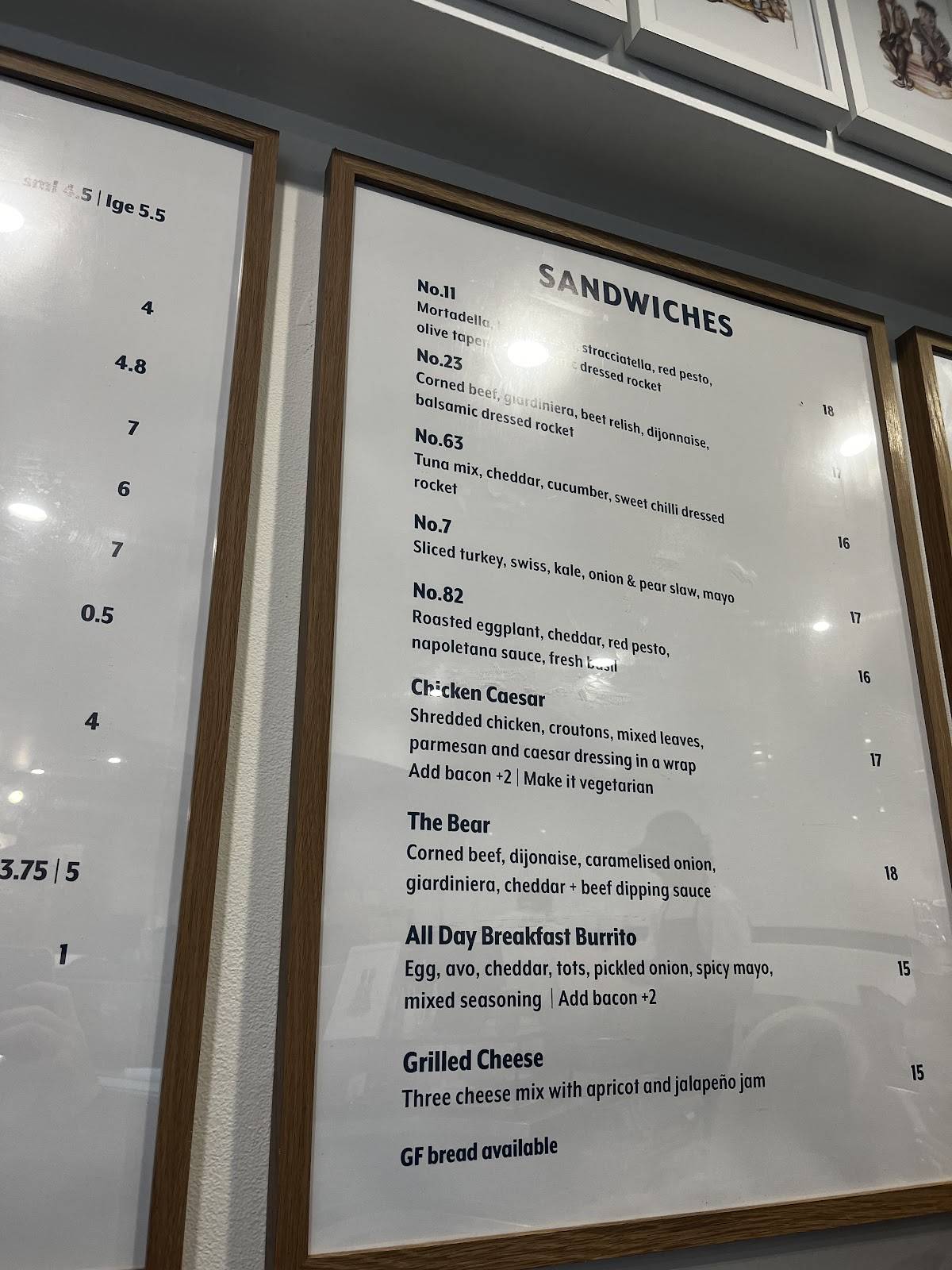 Menu at Cross Section, Darlinghurst