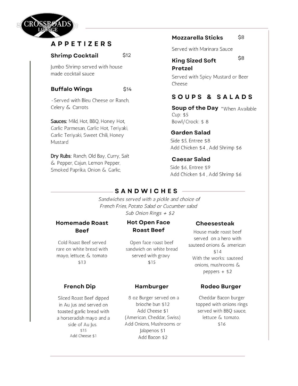 Menu at Crossroads Restaurant, Yulan, 2 Beaver Brook Rd