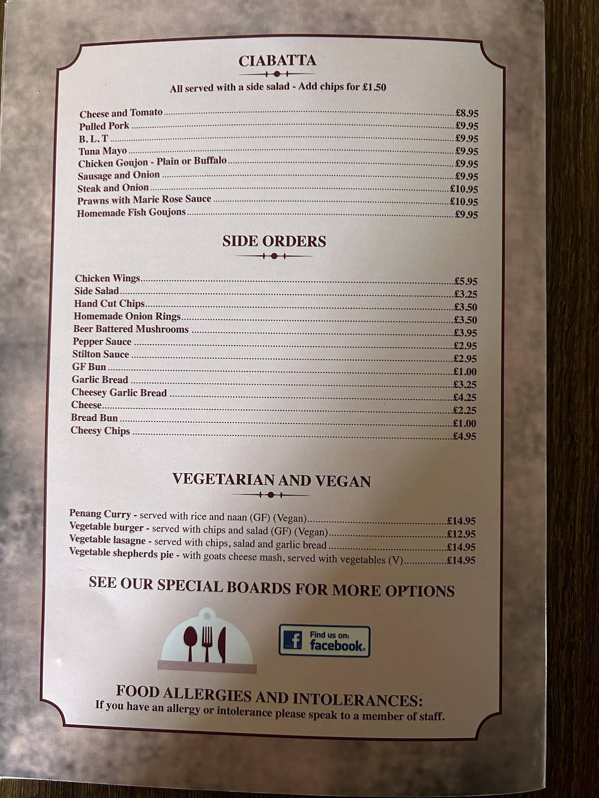 Menu at Crown & Anchor pub & bar, North Thoresby