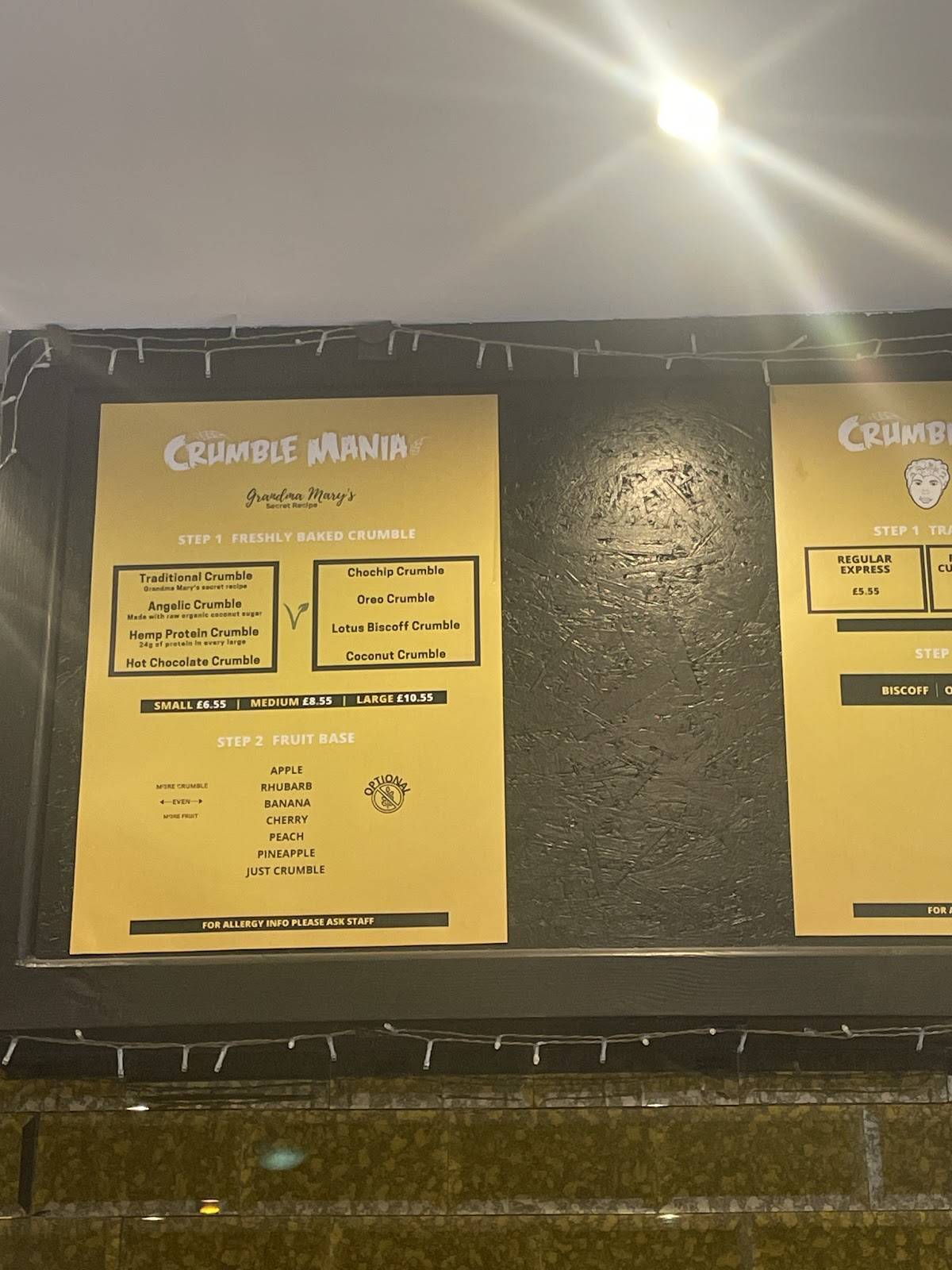 Menu at Crumble Mania desserts, London