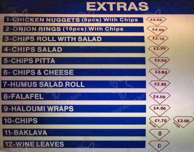 Menu at Crystal Kebab fast food, London, 2B York Wy