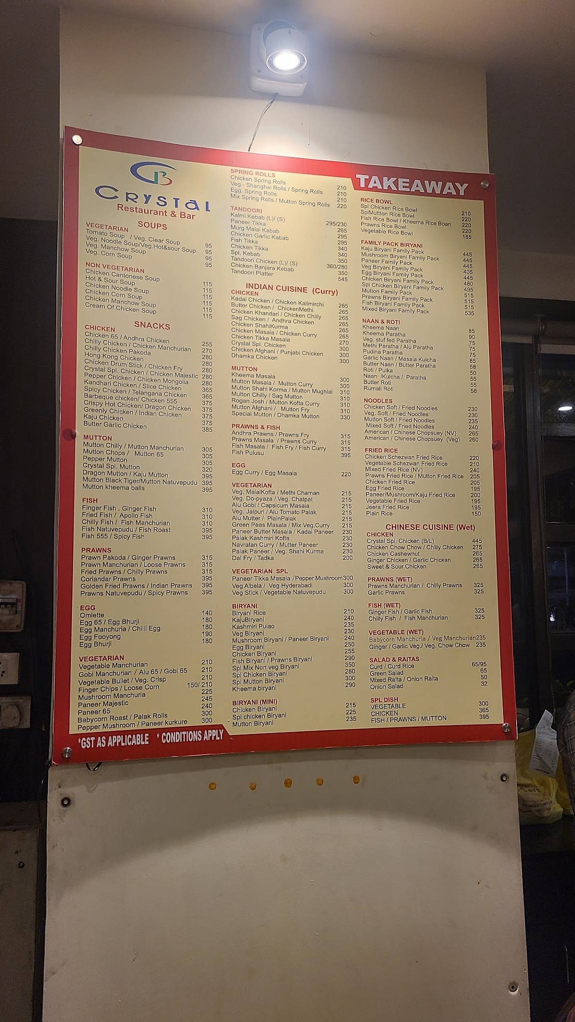 Menu at Crystal Restaurant & Bar, Hyderabad