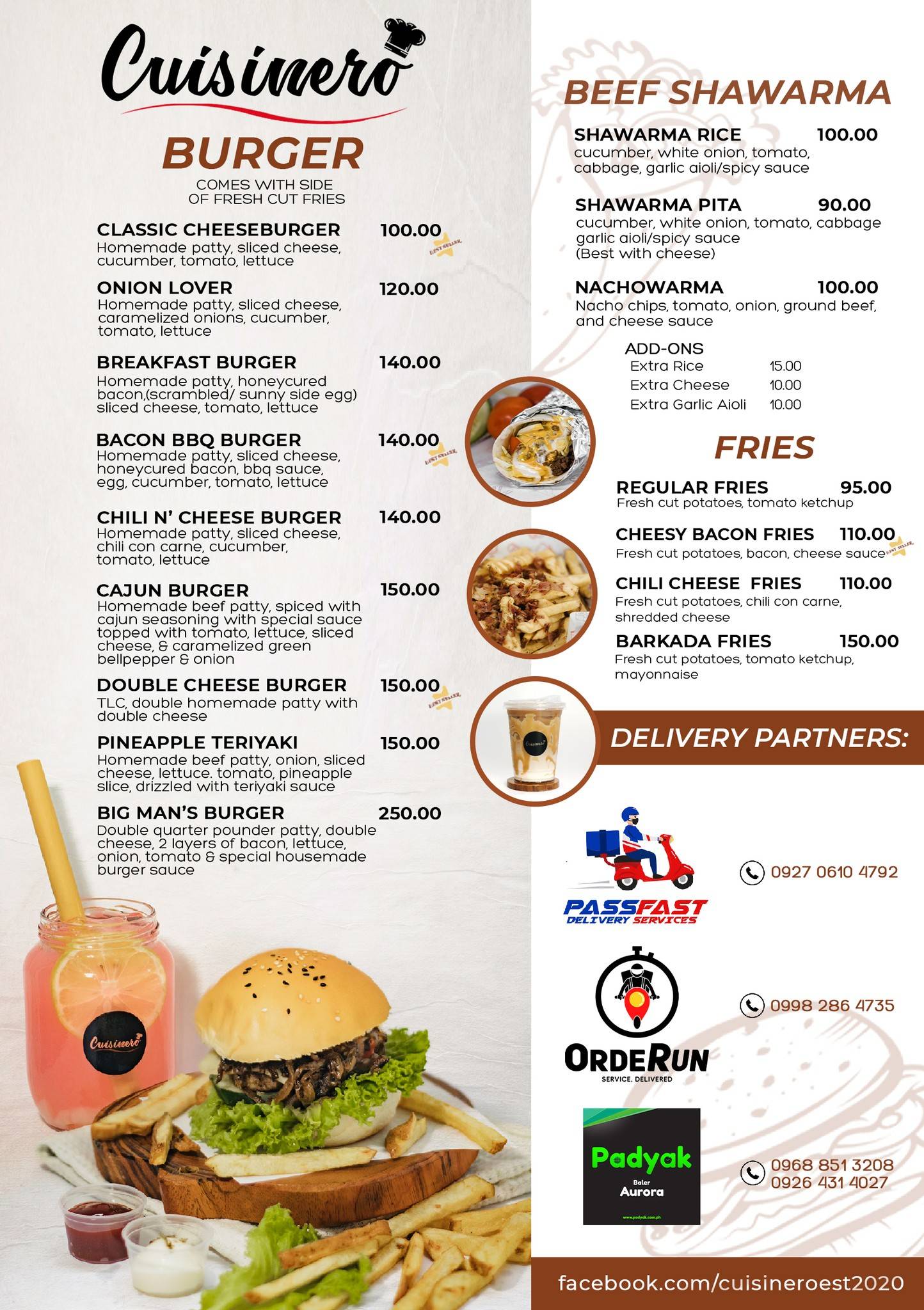 Menu at Cuisinero Shawarma House restaurant, Baler