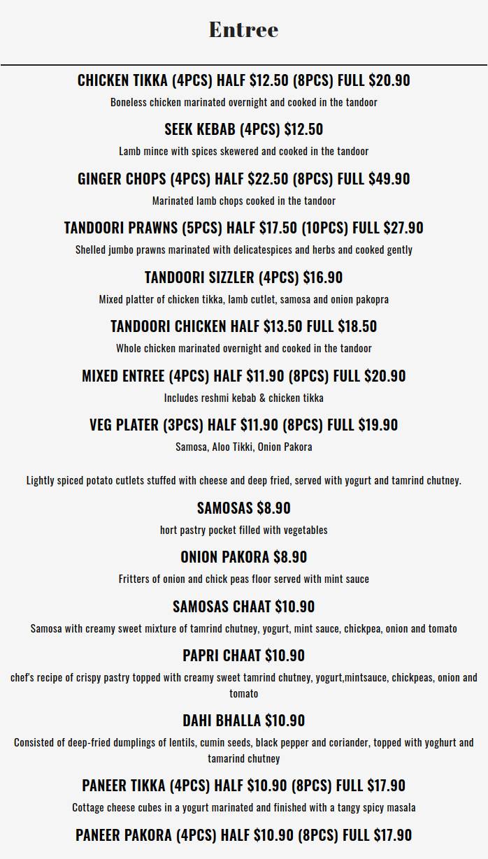 Menu at Curry Bites Indian Cuisine: Indian Restaurant in Panania, Panania