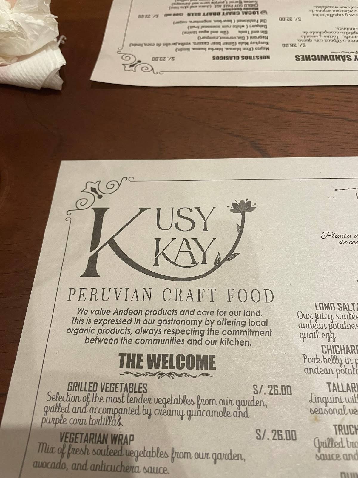 Menu at KUSYKAY Peruvian Craft Food restaurant, Cusco