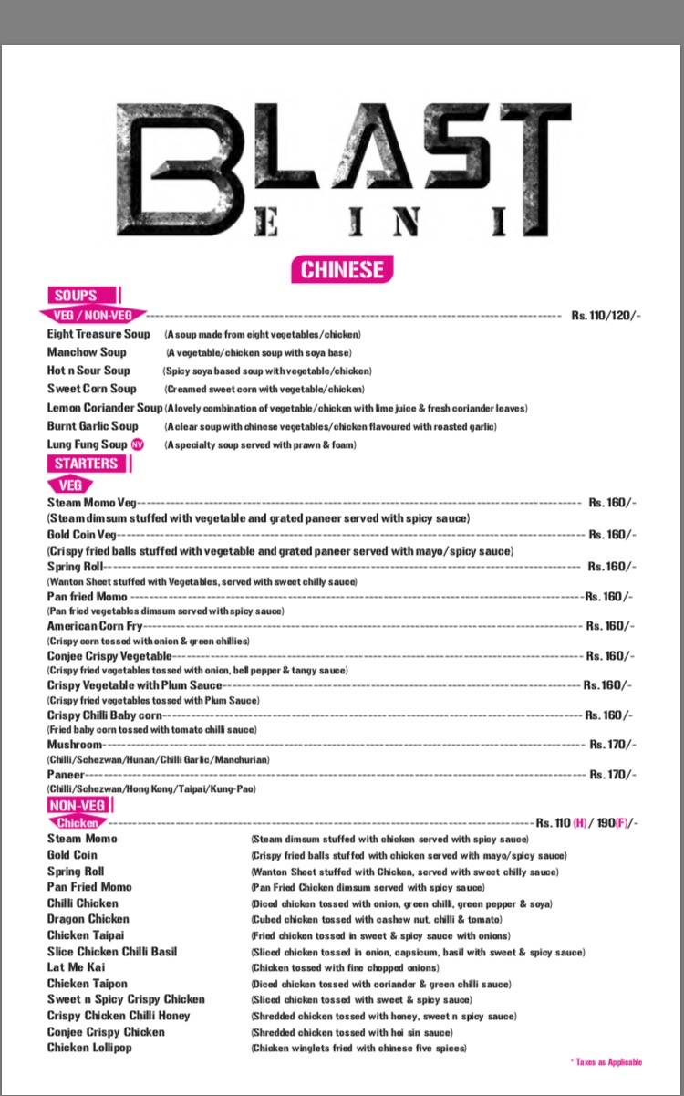 Menu at BLAST (CAFE - RESTAURANT - CATERING), Cuttack, Rex plaza