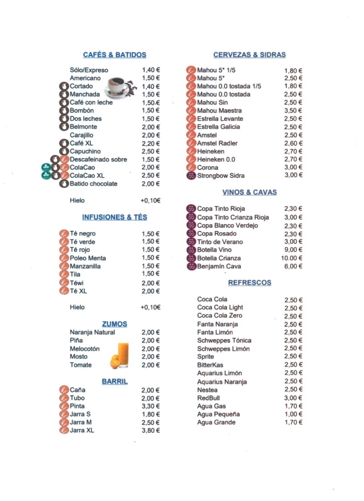 Menu at Cyber Café Leon, Playas de Vera