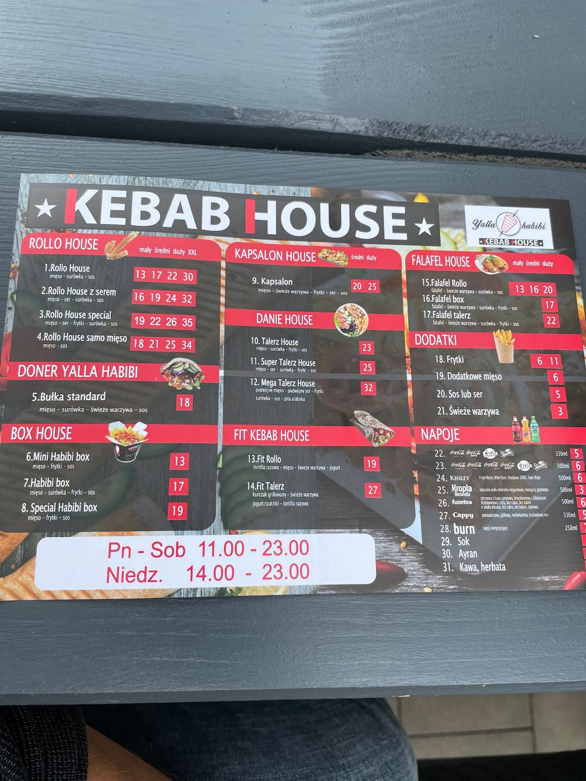 Menu at Kebab House, Częstochowa