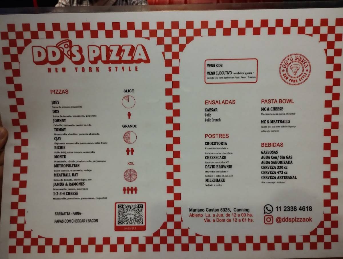 Carta del restaurante DDs Pizza, Canning