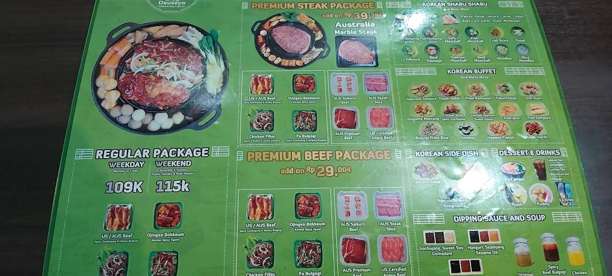 Carta de DEUSEYO KOREAN BBQ & JJIGAE - GREEN TERRACE TMII, Yakarta Oriental