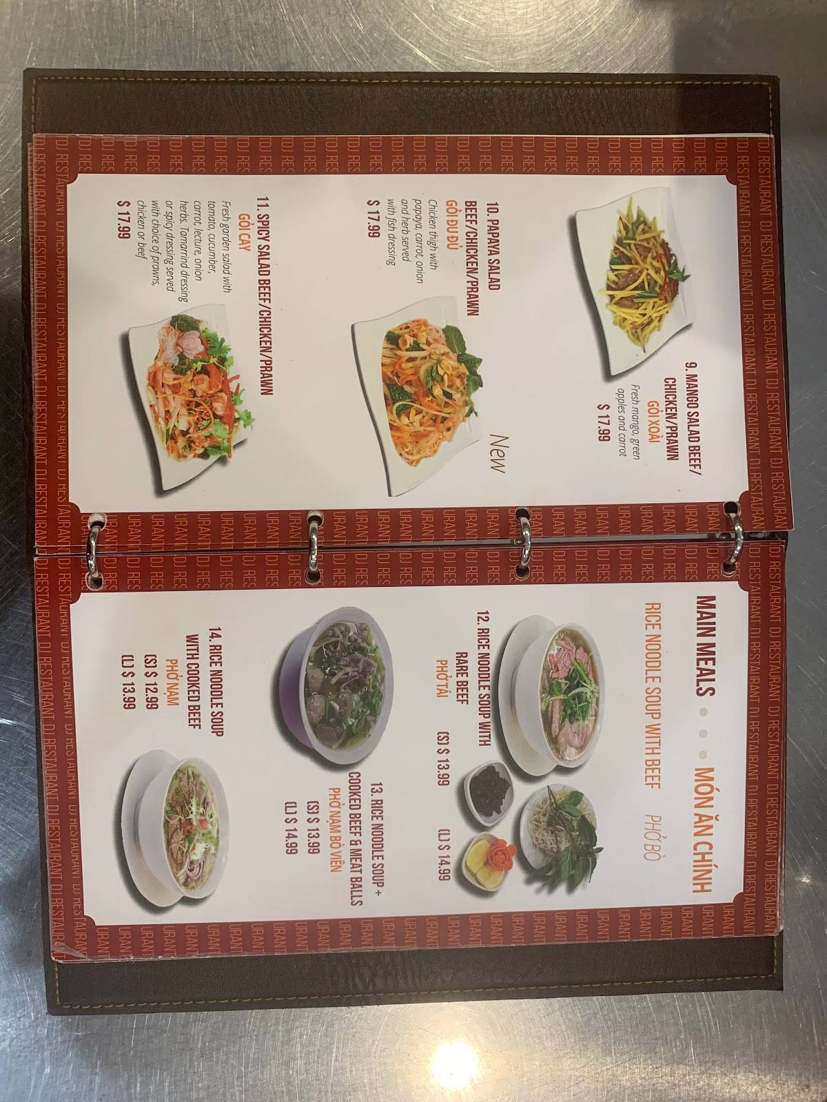 Menu at DJ Vietnamese Pho restaurant, Ingleburn