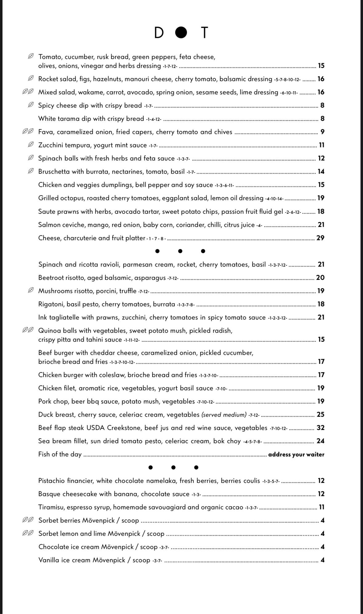 Menu at DOT Restaurant, Nicosia, Athinas 6a