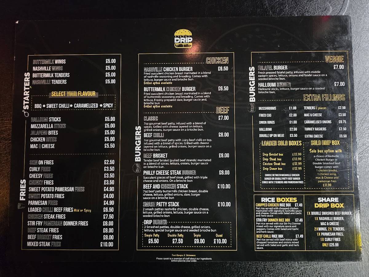Carta del restaurante DRIP, Manchester, 251 Kingsway