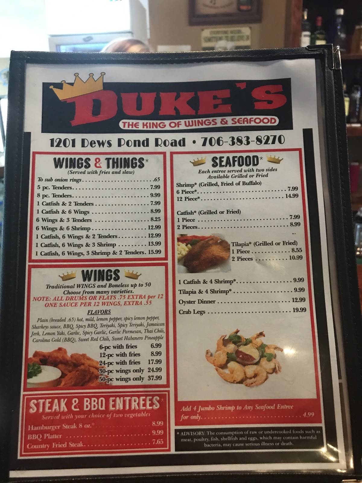 Menu at DUKE'S restaurant, Calhoun