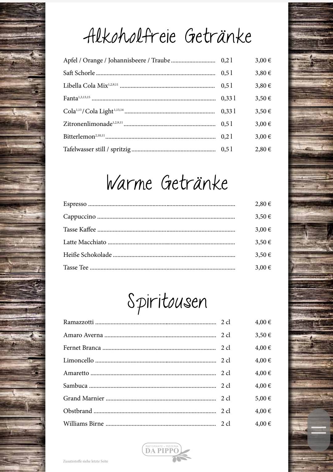 Speisekarte von Da Pippo Ristorante Pizzeria, Teisendorf