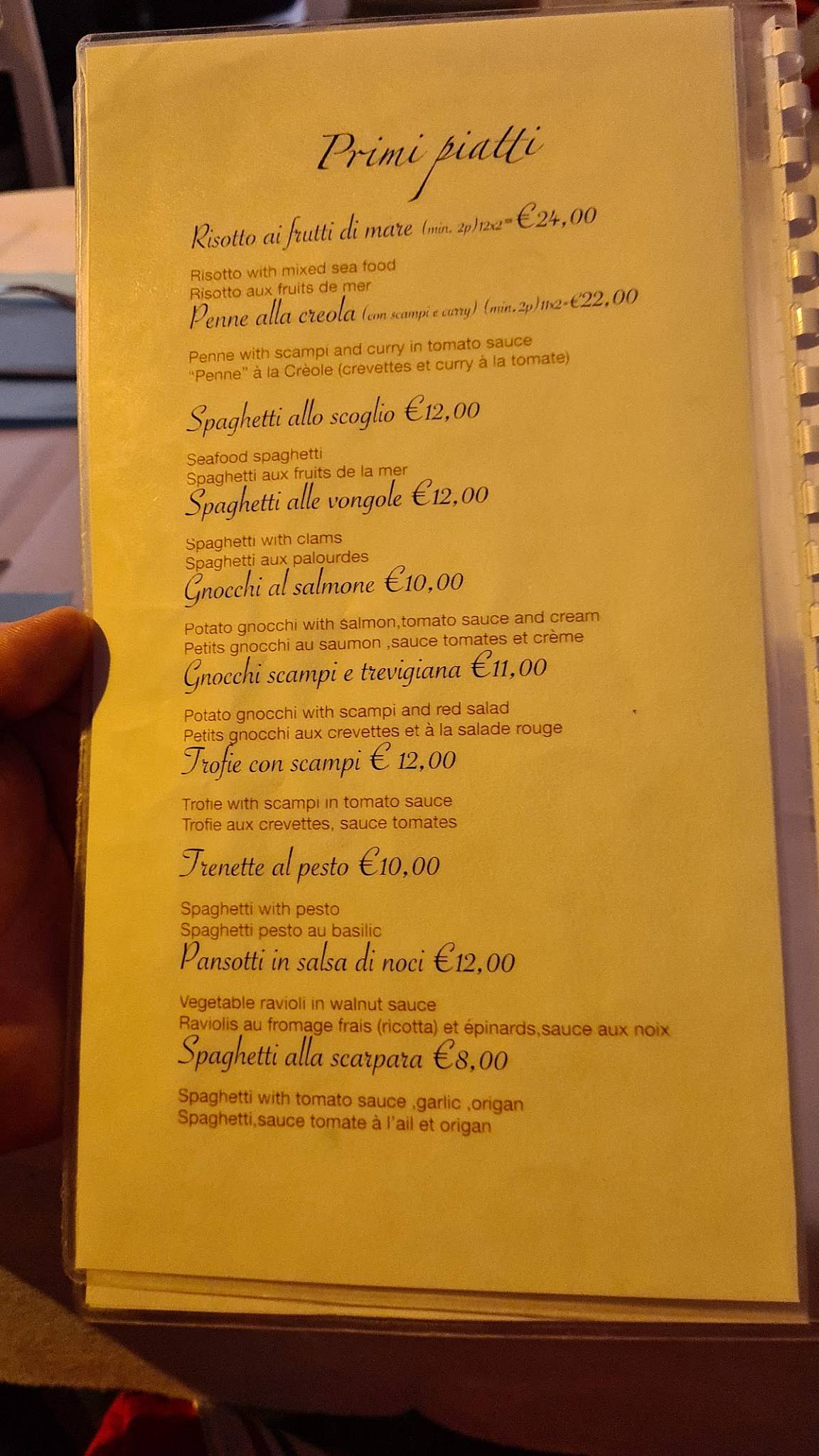 Menu da Da Tapulin ristorante, Levanto