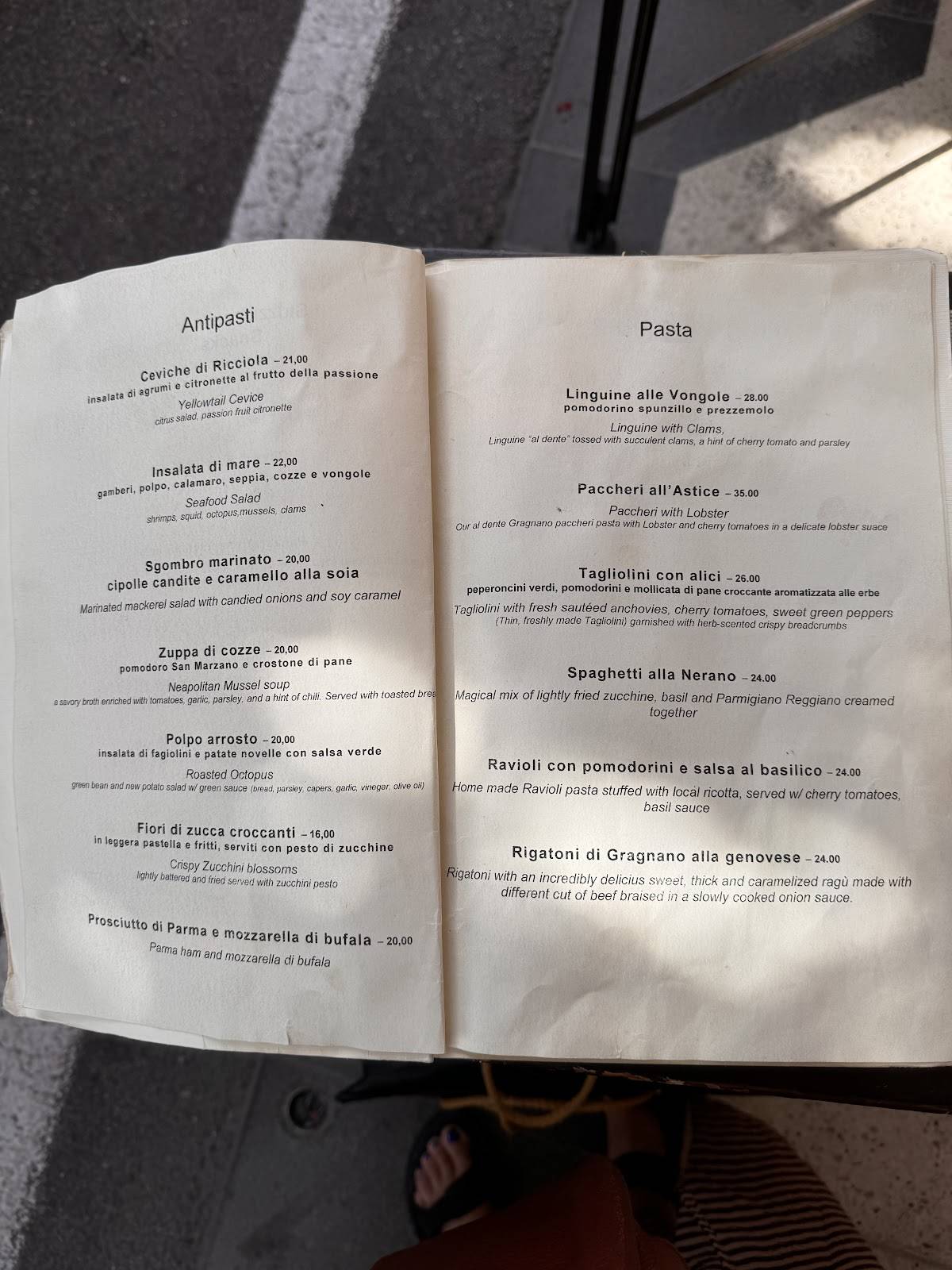 Menu at Da Vincenzo Positano restaurant, Positano, Viale Pasitea