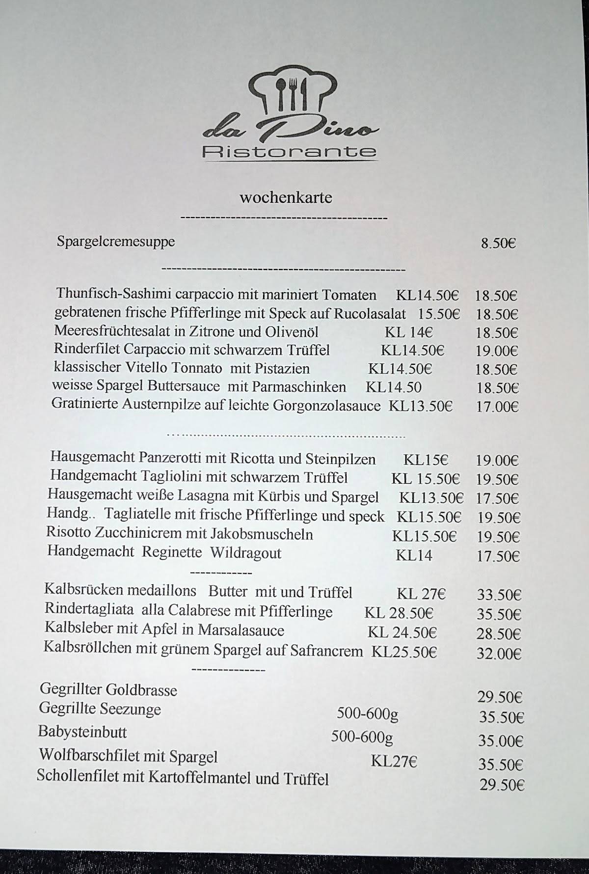 Speisekarte von Restaurant Da Pino, Garmisch-Partenkirchen
